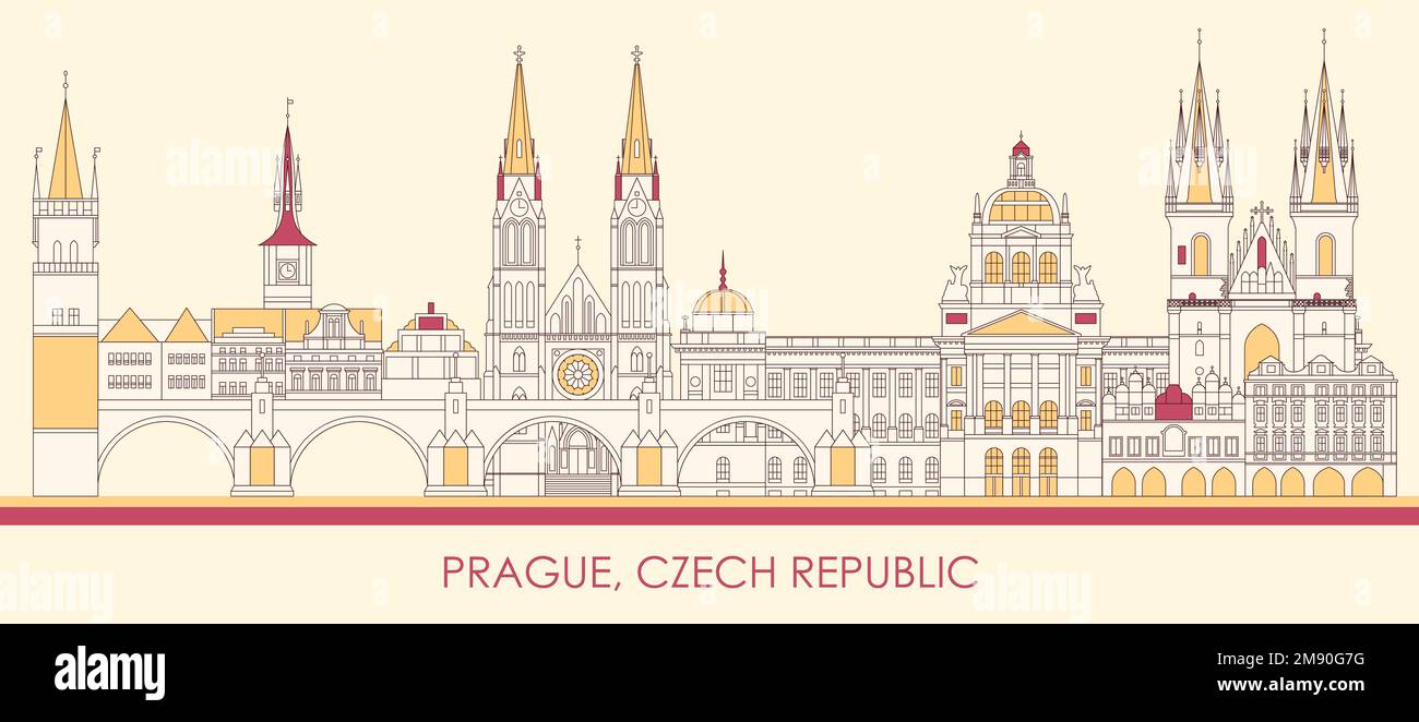 Cartoon Skyline panorama of city of Prague, Czech Republic - vector ...