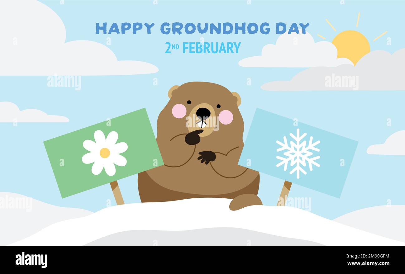 Groundhog Phil on his snowy burrow choosing between spring and winter ...
