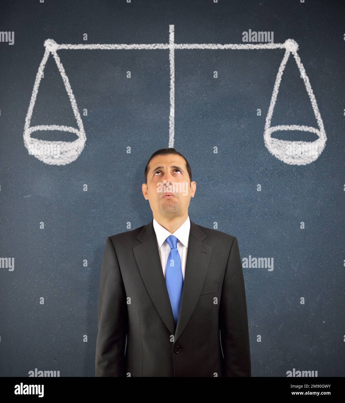 Businessman looking up and sad .Conceptual image of a lawyer with a ...