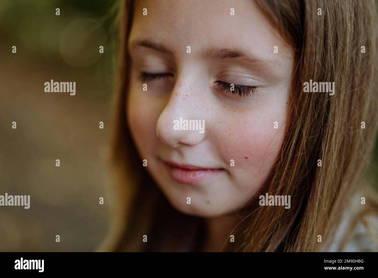 Little girl closed eyes breathing air hi-res stock photography and ...