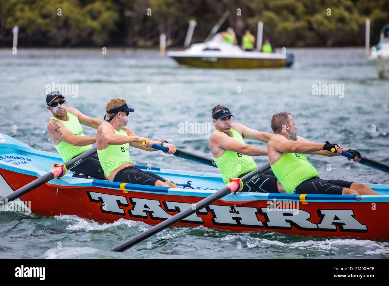 NAROOMA, AUSTRALIA - JANUARY 3: Competitors compete in Wagonga Inlet on ...