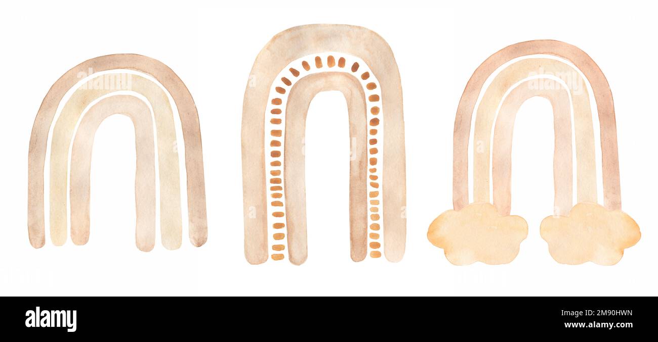 Watercolor Beige Boho Rainbow illustration, Delicate Modern Rainbow ...