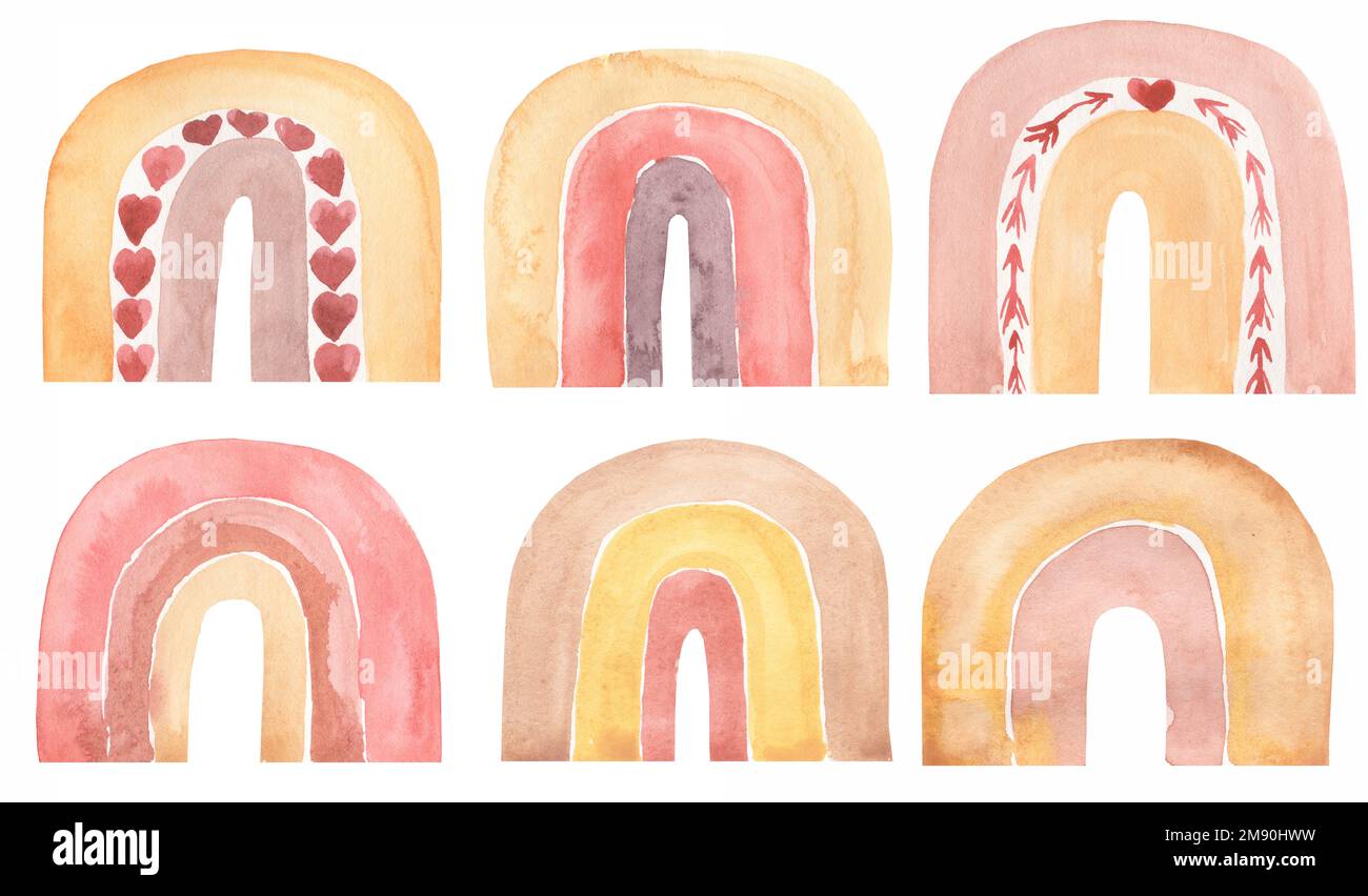 Watercolor Boho Rainbow illustration, pink, orange rainbows clipart ...
