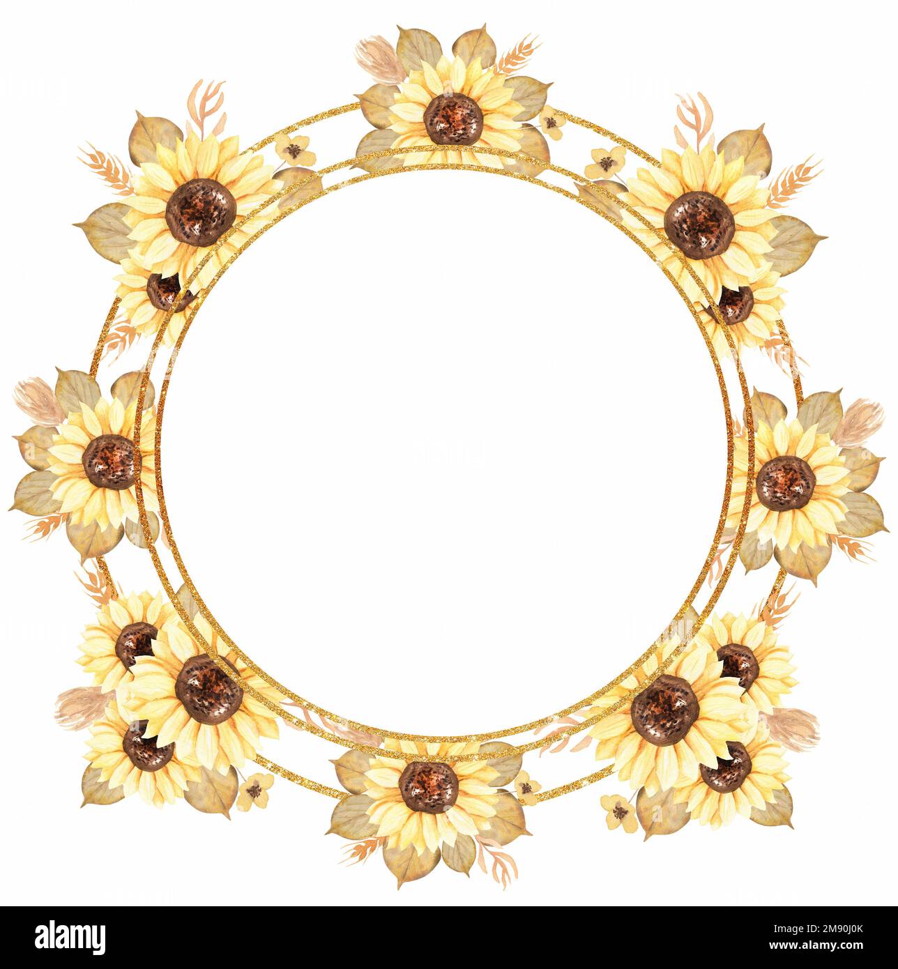 Watercolor Sunflower Wreath Clipart, Floral Frame, Greenery Clip art ...