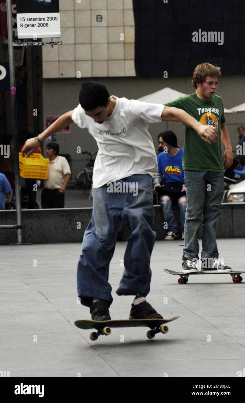 Kids practice their skateboard moves outside the Museum of Modern Art ...