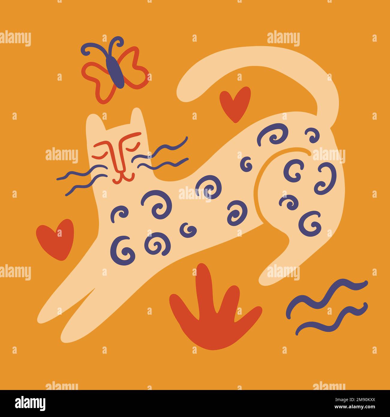 Artistic Cute Retro Cat in Vintage style Stock Vector Image & Art - Alamy