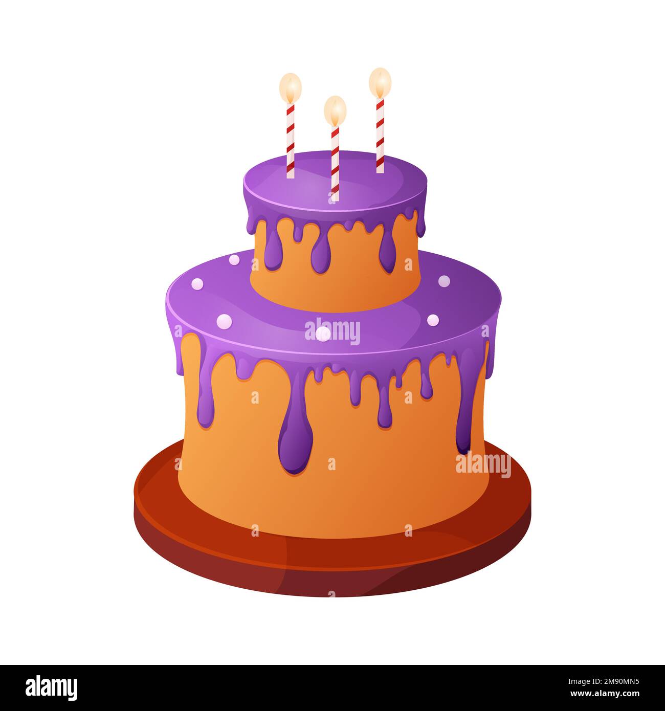 Birthday cake on wooden plate with cream, drip, candles, anniversary ...