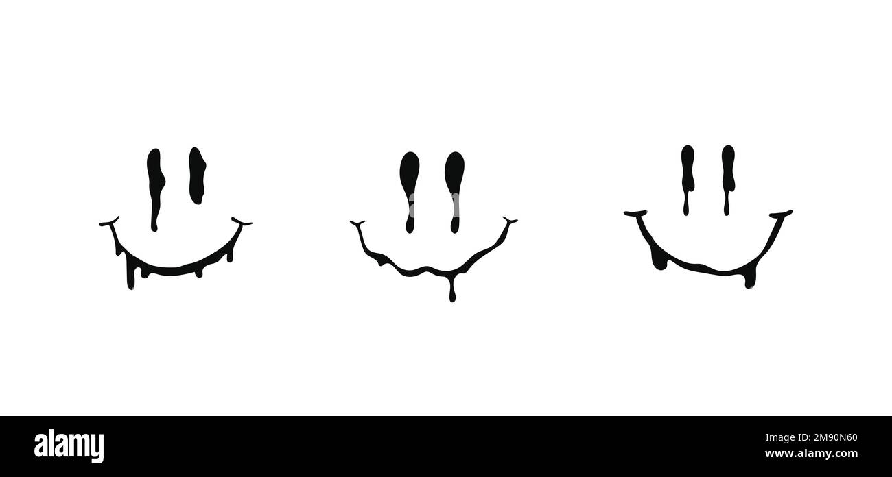 Melted smiling emotions. Positive face spreading in drops Stock Vector ...