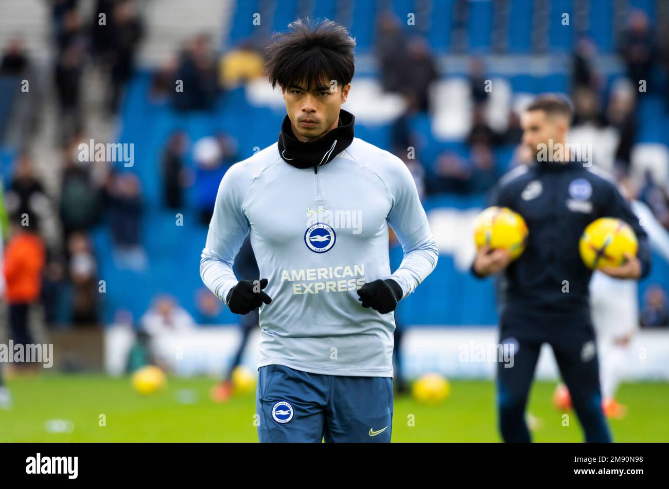 Kaoru Mitoma warms up before the Brighton v Liverpool Premiership match ... Kaoru Mitoma warms up before the Brighton v Liverpool Premiership match ...