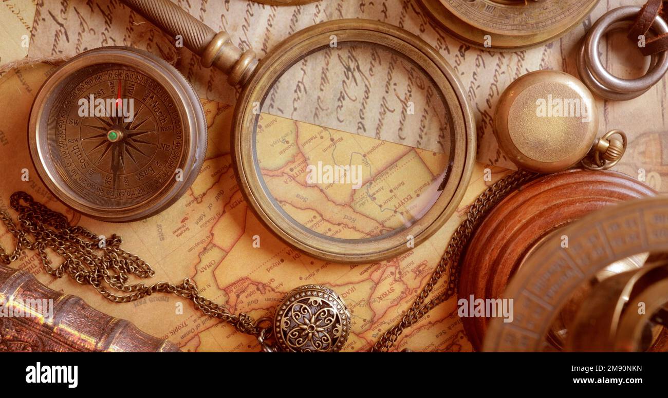 Magnetic compass on table hi-res stock photography and images - Alamy