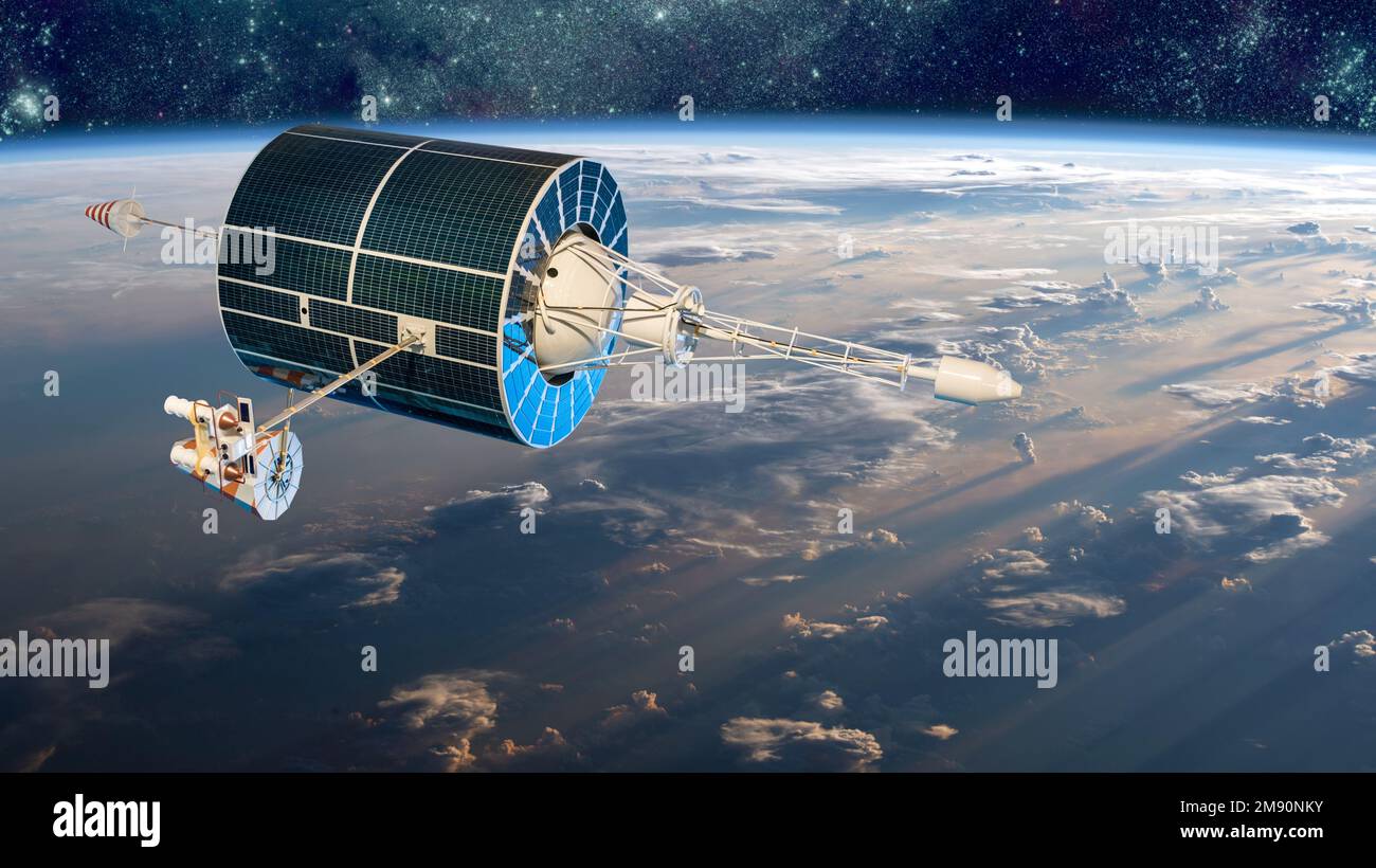 Space satellite orbiting the earth. Elements of this image furnished by ...