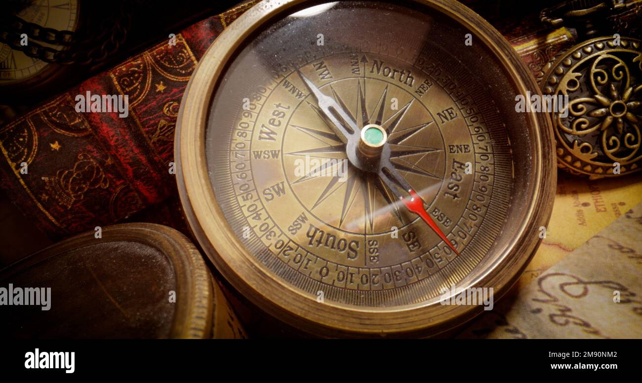 Vintage style travel and adventure. Vintage old compass and other ...