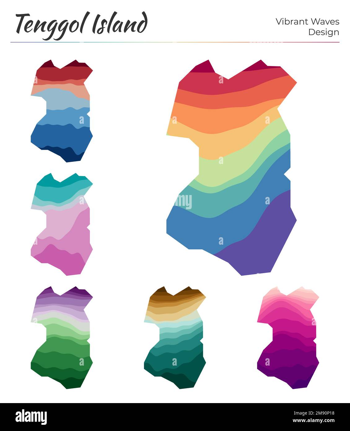 Set of vector maps of Tenggol Island. Vibrant waves design. Bright map ...
