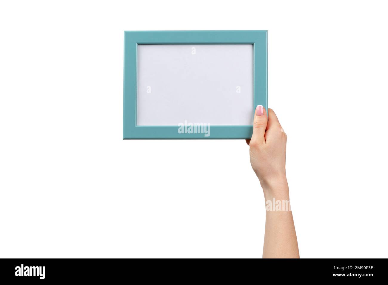 Female hands holding photo frame isolated on white Stock Photo - Alamy