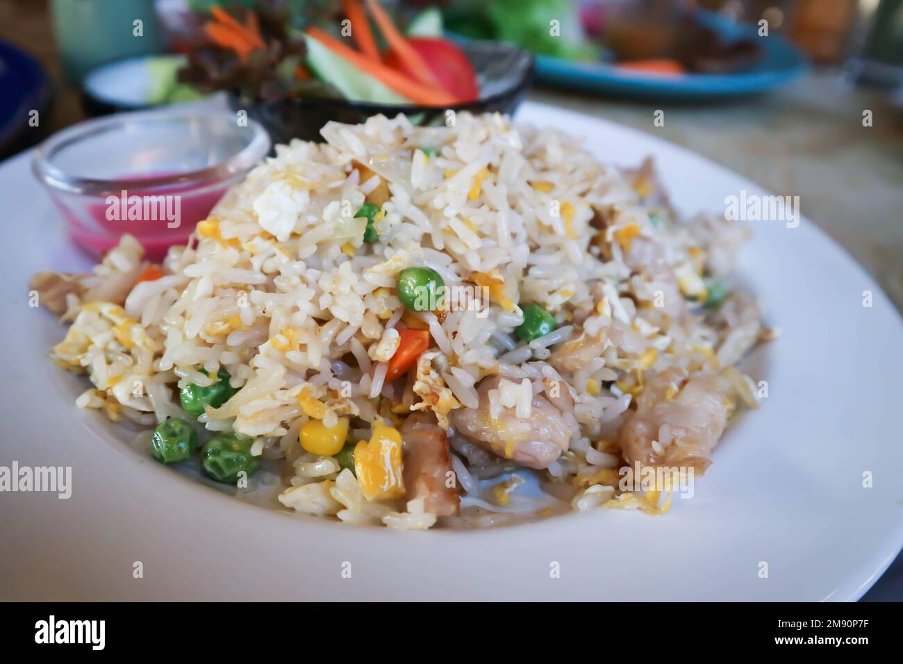 stir fried rice, fried rice with vegetable salad for serve Stock Photo ...