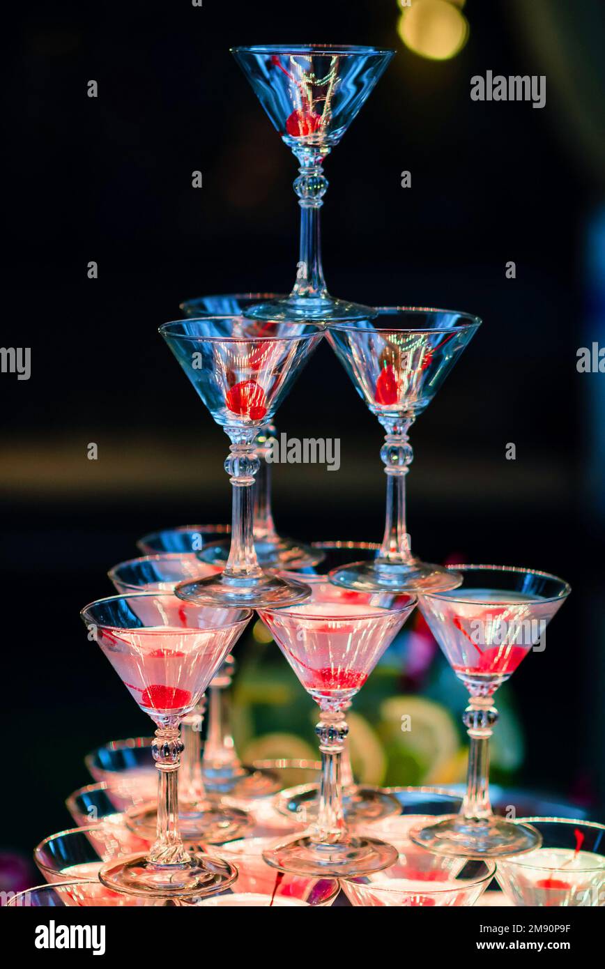 glasses Martini cocktail with bright lighting at the bar Stock Photo ...