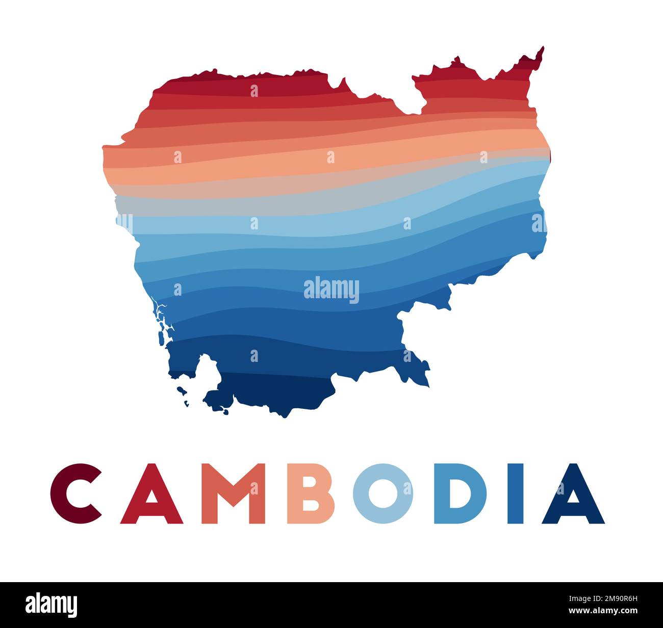 Cambodia map. Map of the country with beautiful geometric waves in red ...