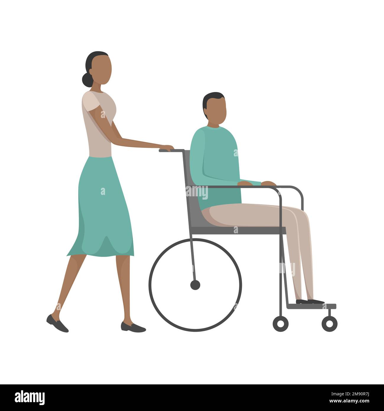 Woman help man with disability in wheelchair. Vector illustration Stock ...