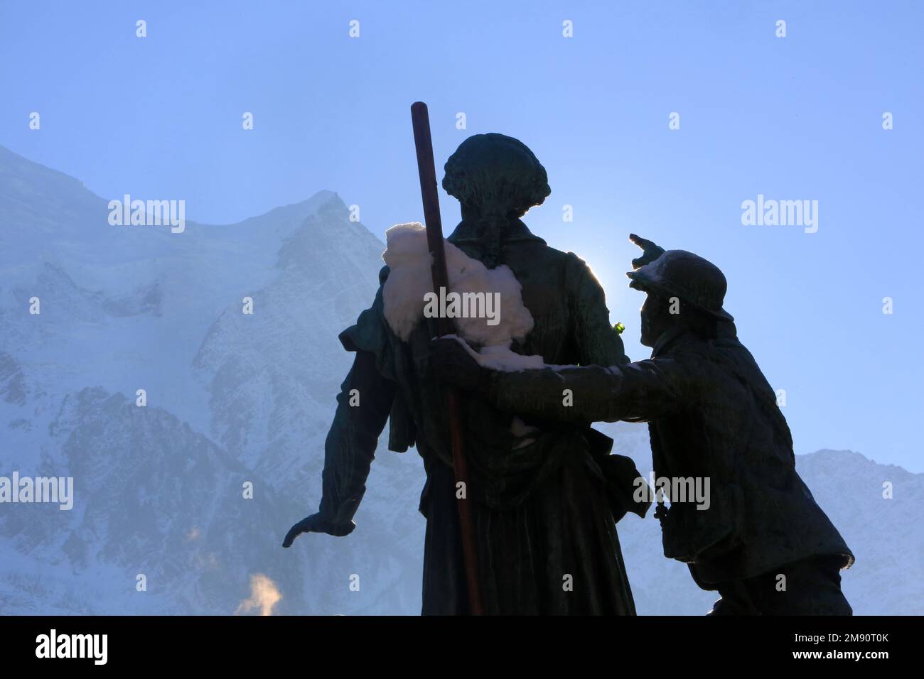 Horace-Benedict de Saussure and Jacques Balmat (right) points towards ...