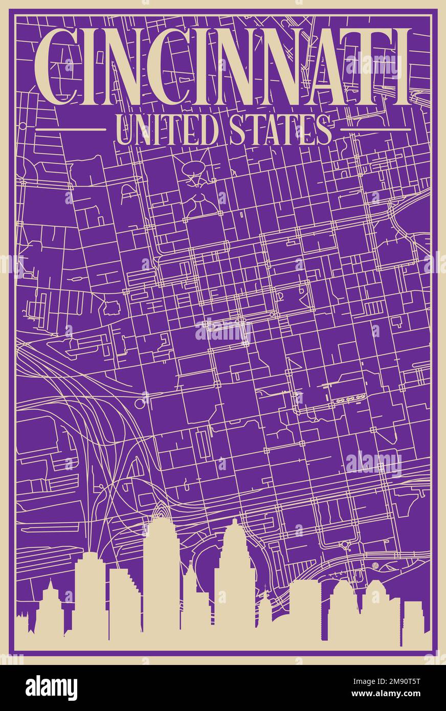 Road network poster of the downtown CINCINNATI, UNITED STATES OF ...