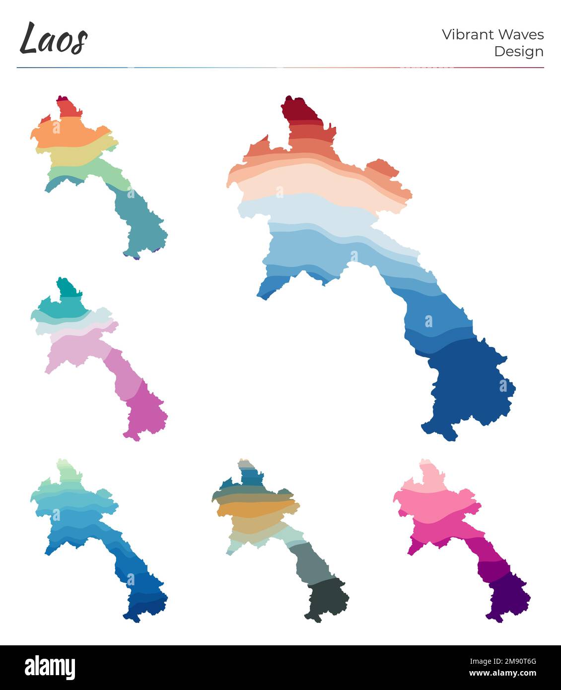Set of vector maps of Laos. Vibrant waves design. Bright map of country ...