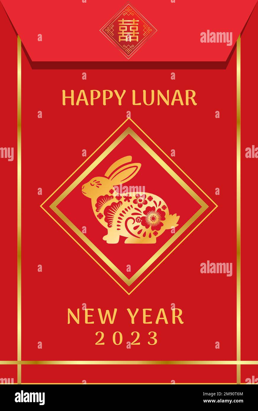 Happy Lunar New Year 2023 with red angpau concept and rabbit. For ...