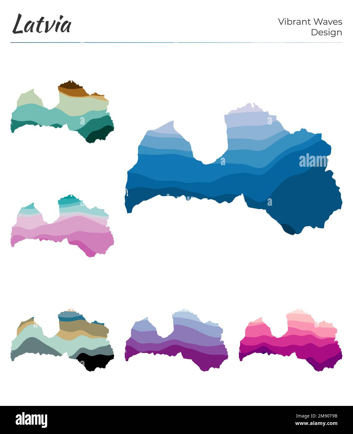 Set of vector maps of Latvia. Vibrant waves design. Bright map of ...