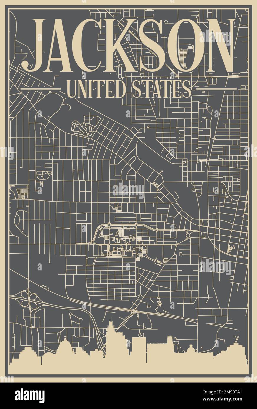 Road network poster of the downtown JACKSON, UNITED STATES OF AMERICA ...
