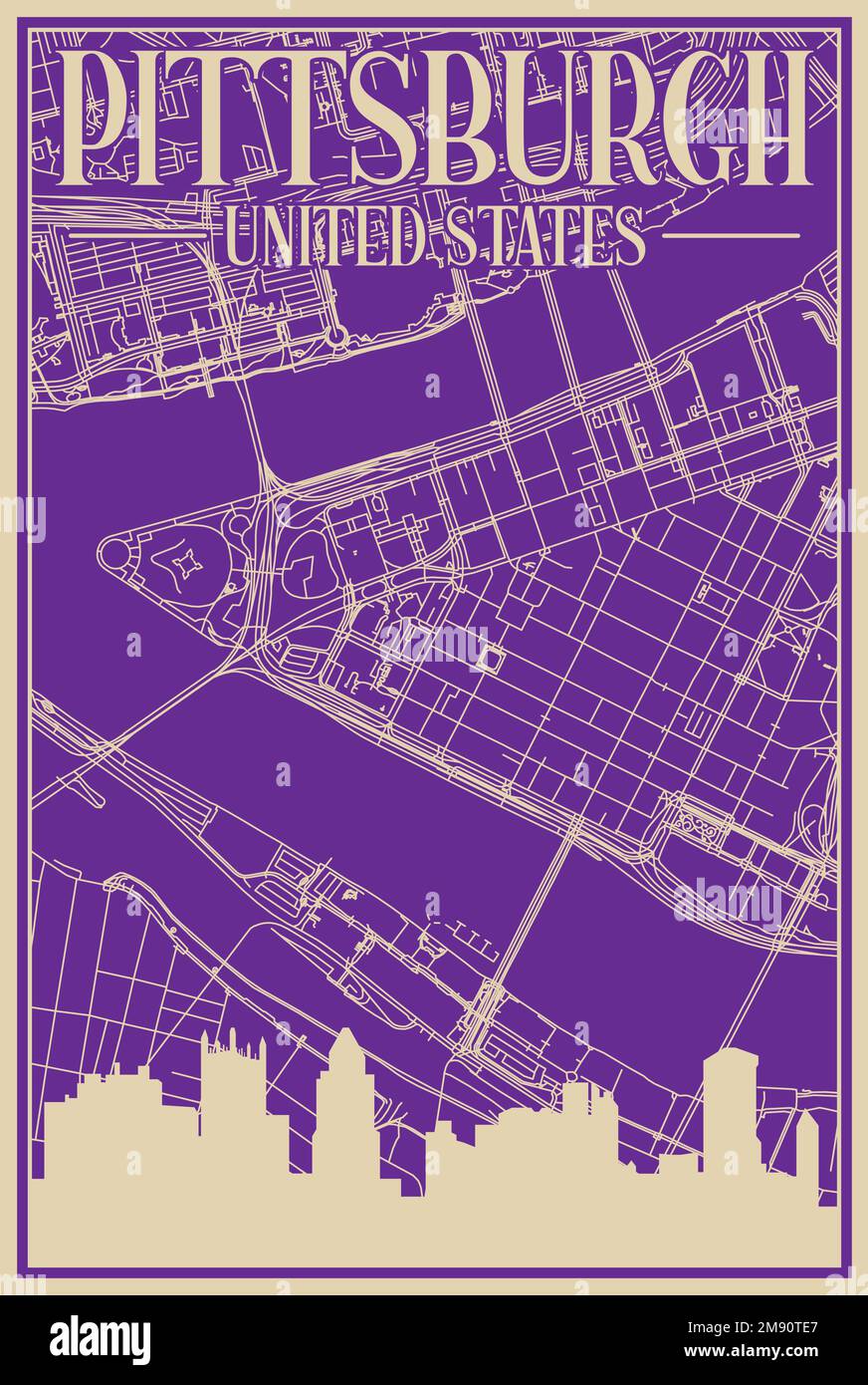 Road network poster of the downtown PITTSBURGH, UNITED STATES OF ...