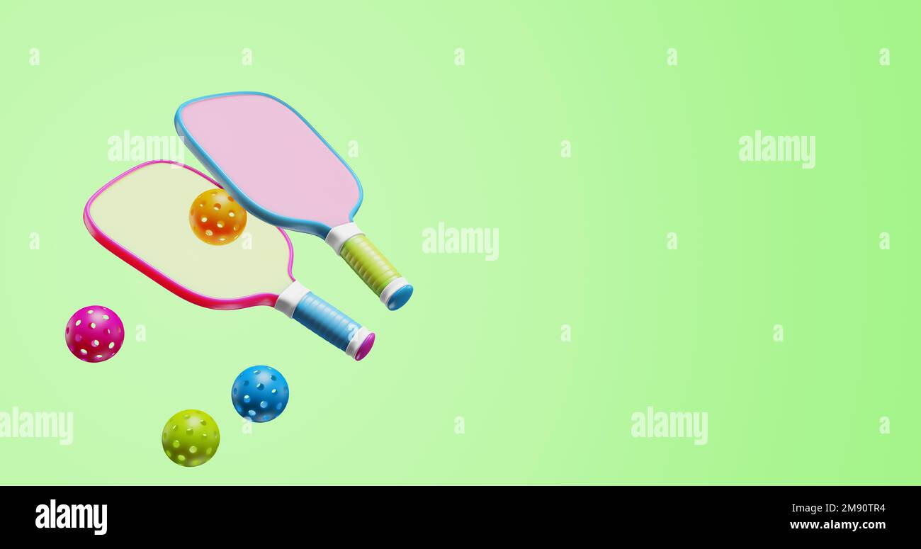 Pickleball two racket paddle balls on a green background. Sports ...