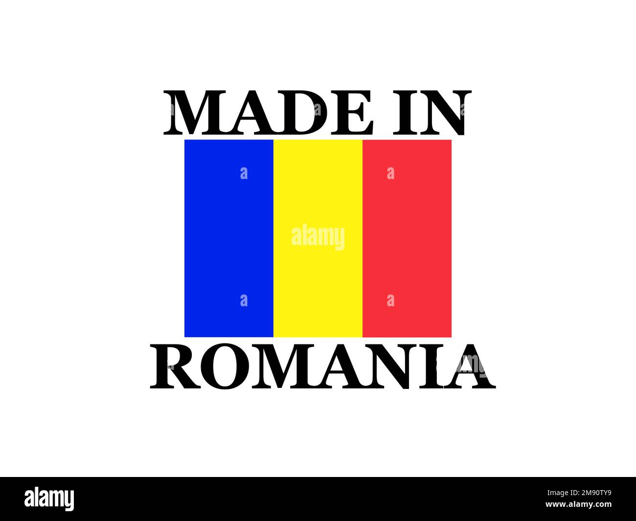 Made in Romania text and the Romanian flag next to it Stock Photo - Alamy