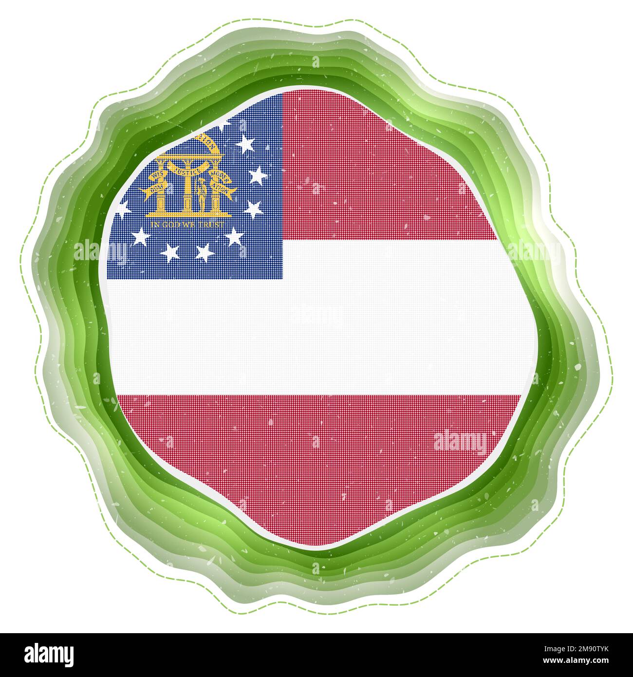 Georgia flag in frame. Badge of the US state. Layered circular sign around Georgia flag ...