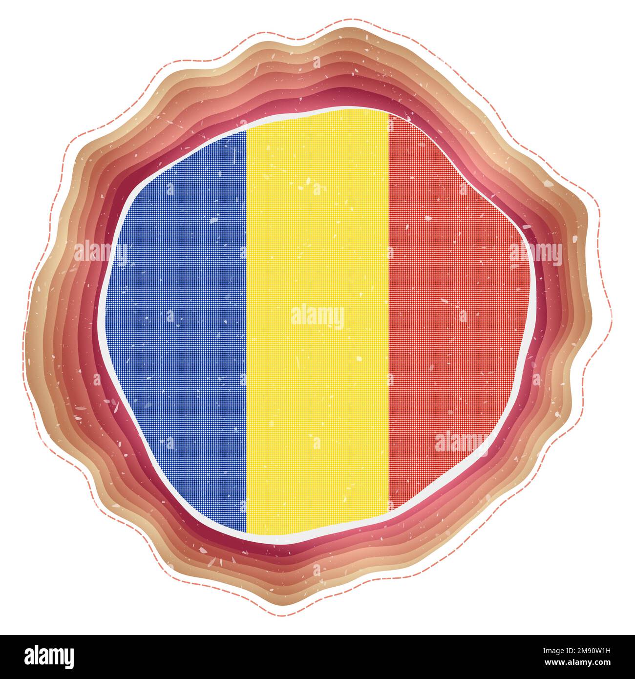 Romania flag in frame. Badge of the country. Layered circular sign ...