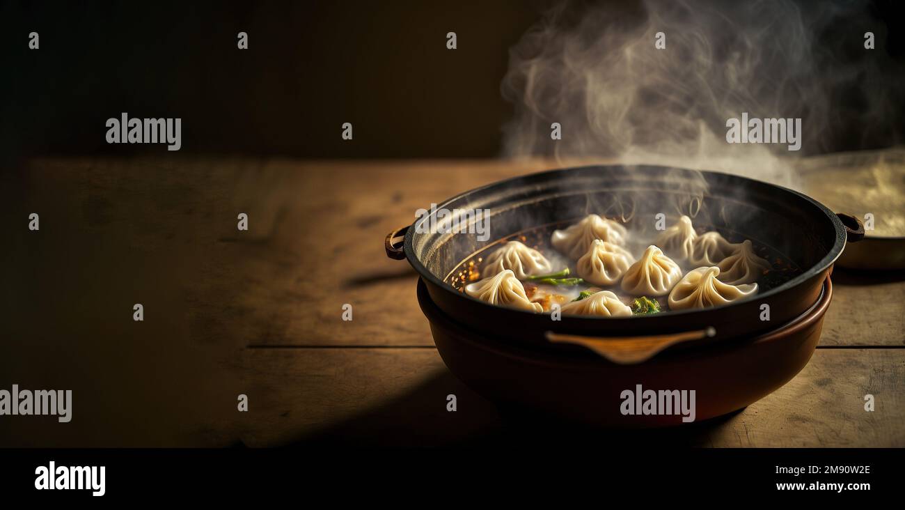 Chinese Dumplings Hot Pot Full of Delicious Jiaozi Stock Photo - Alamy