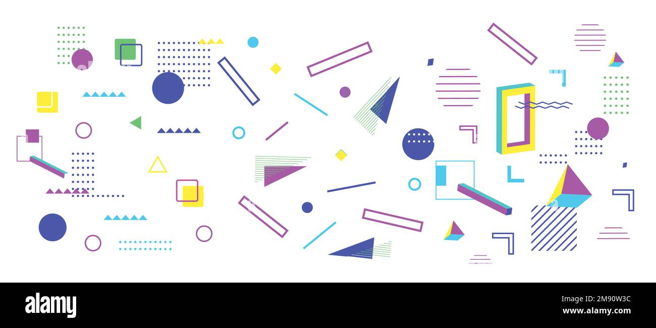 Geometric memphis background. Abstract tracery blue pyramid square ...