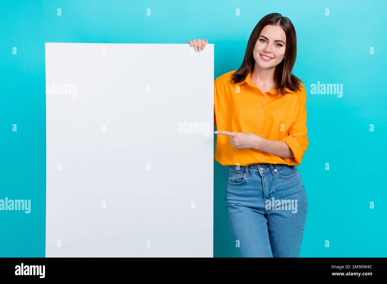 Photo of good mood pretty lovely woman with straight hairdo dressed ...