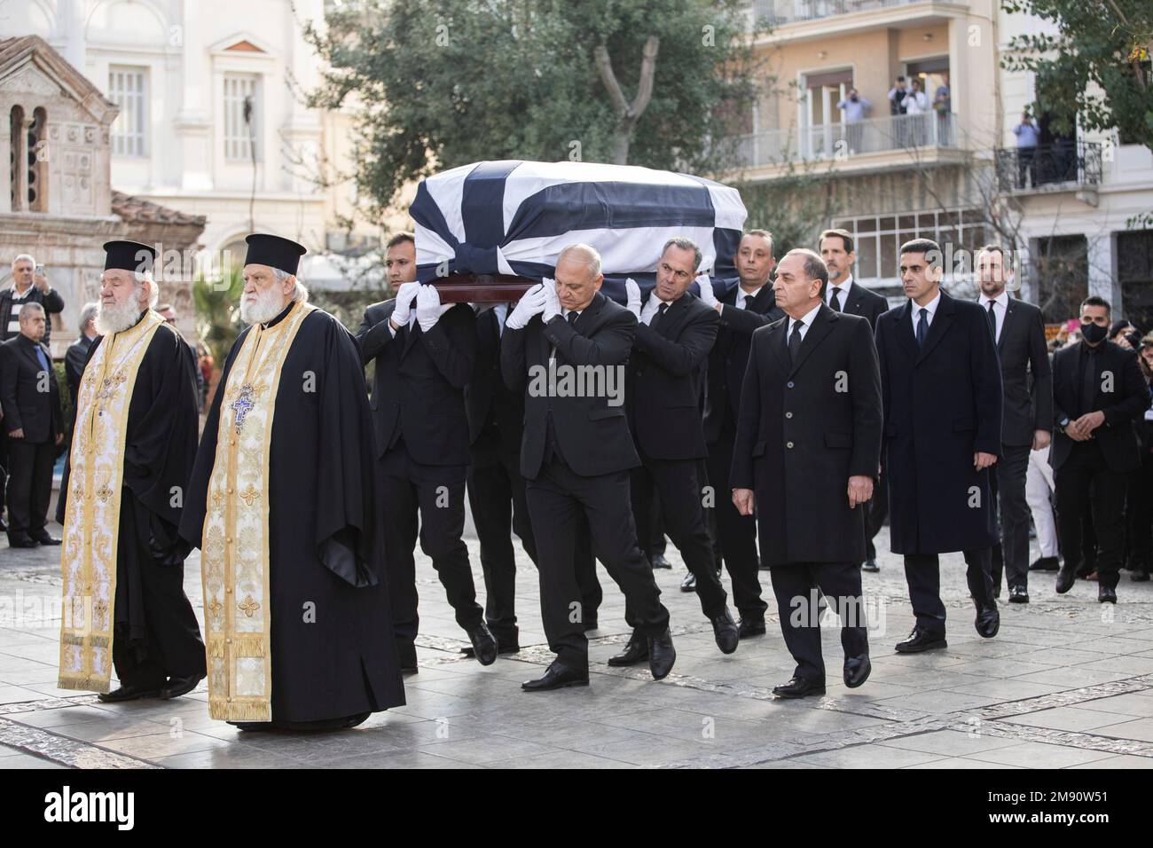 Athen, Greece. 16th Jan, 2023. The coffin is carried in a procession to ...