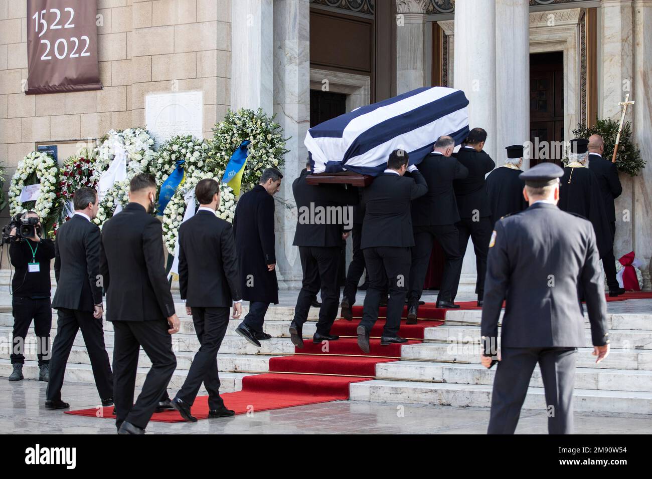 Athen, Greece. 16th Jan, 2023. The coffin is carried in a procession to ...