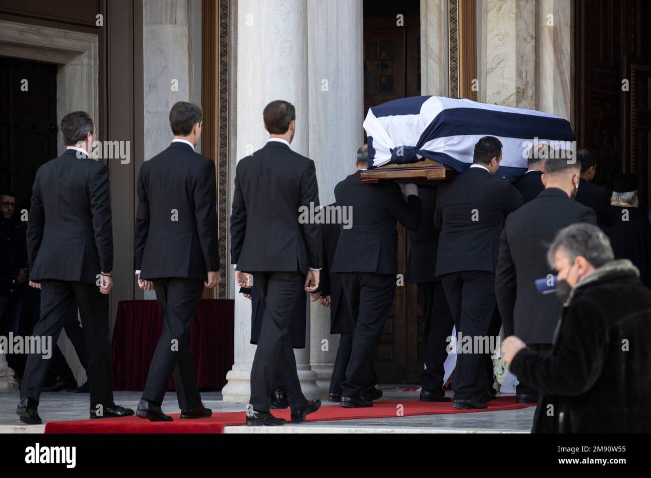 Athen, Greece. 16th Jan, 2023. The coffin is carried in a procession to ...