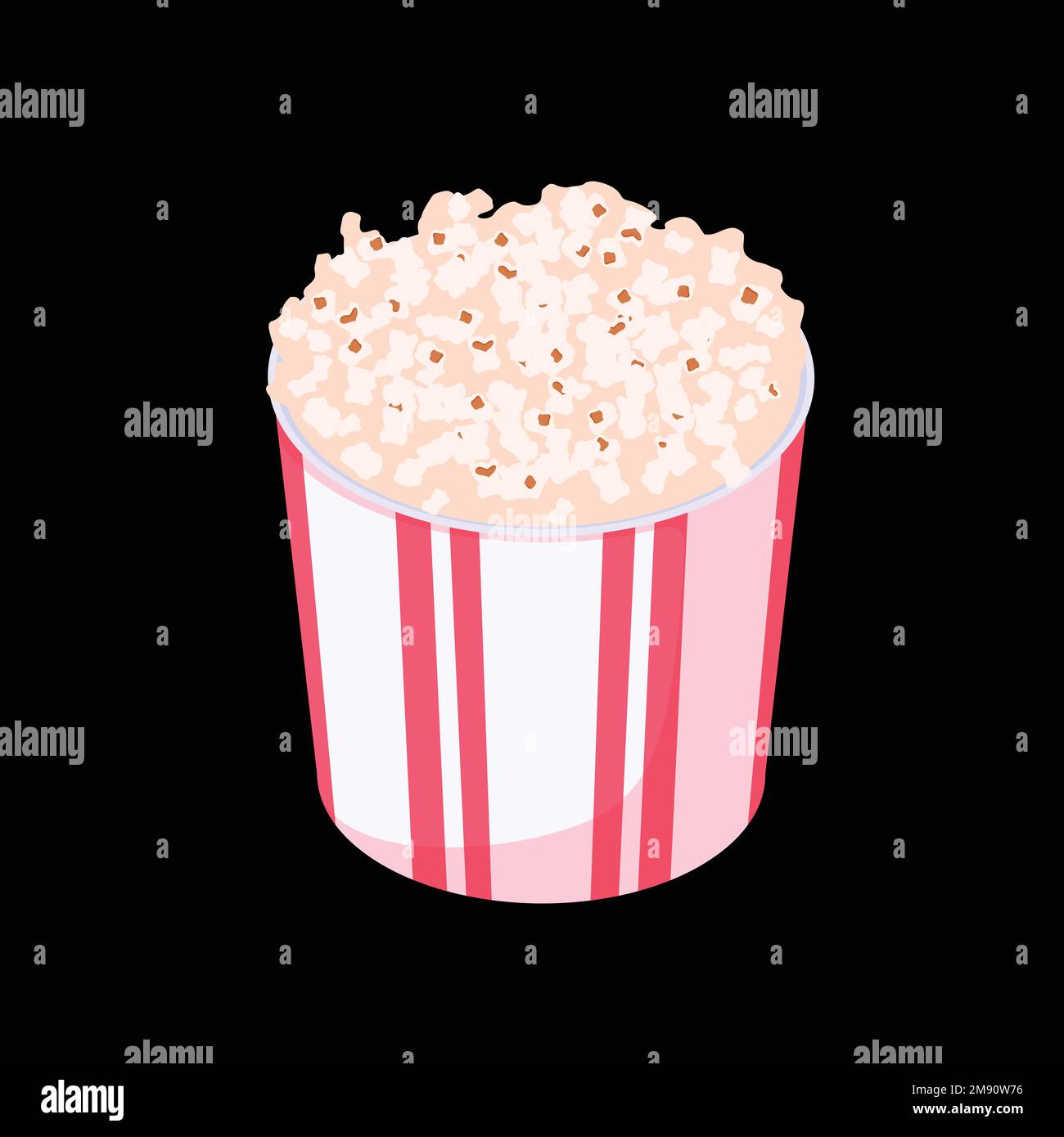 Cardboard bucket with popcorn. Box with salty and sweet corn kernel ...