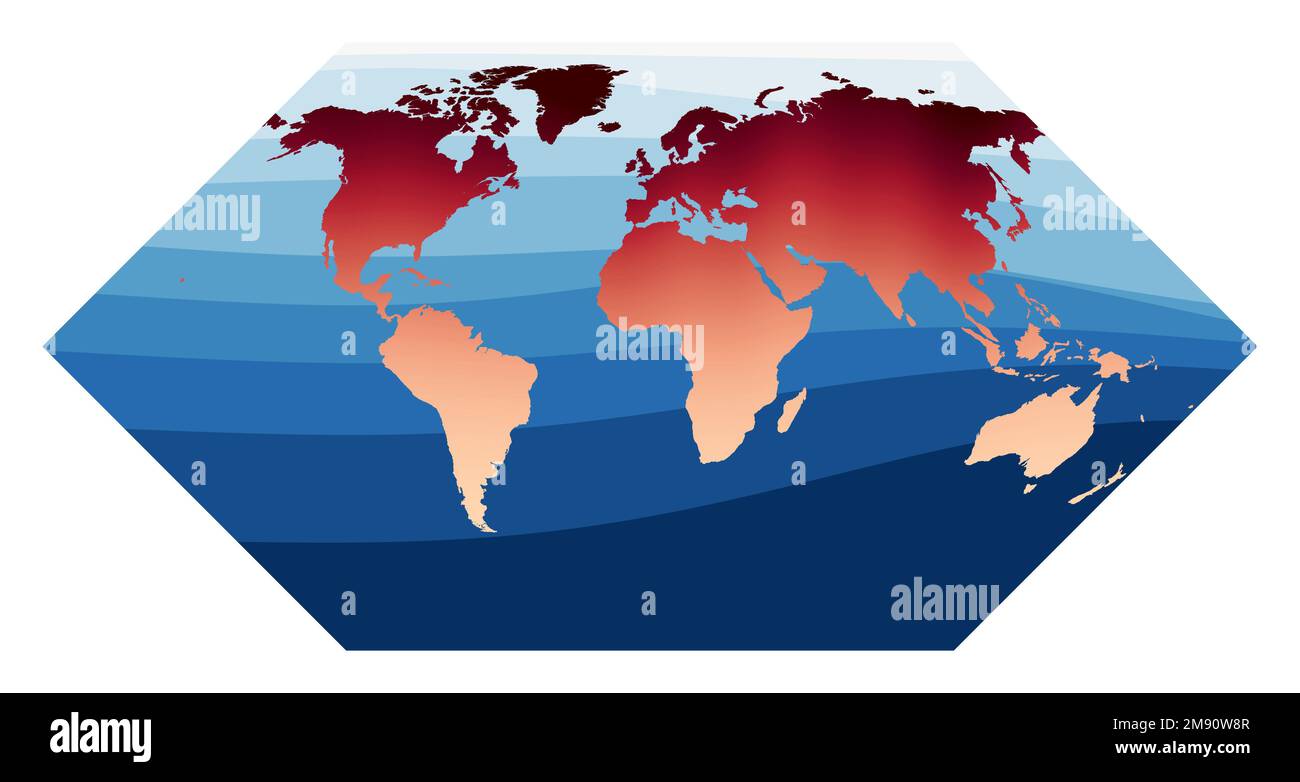 World Map Vector. Eckert I projection. World in red orange gradient on ...