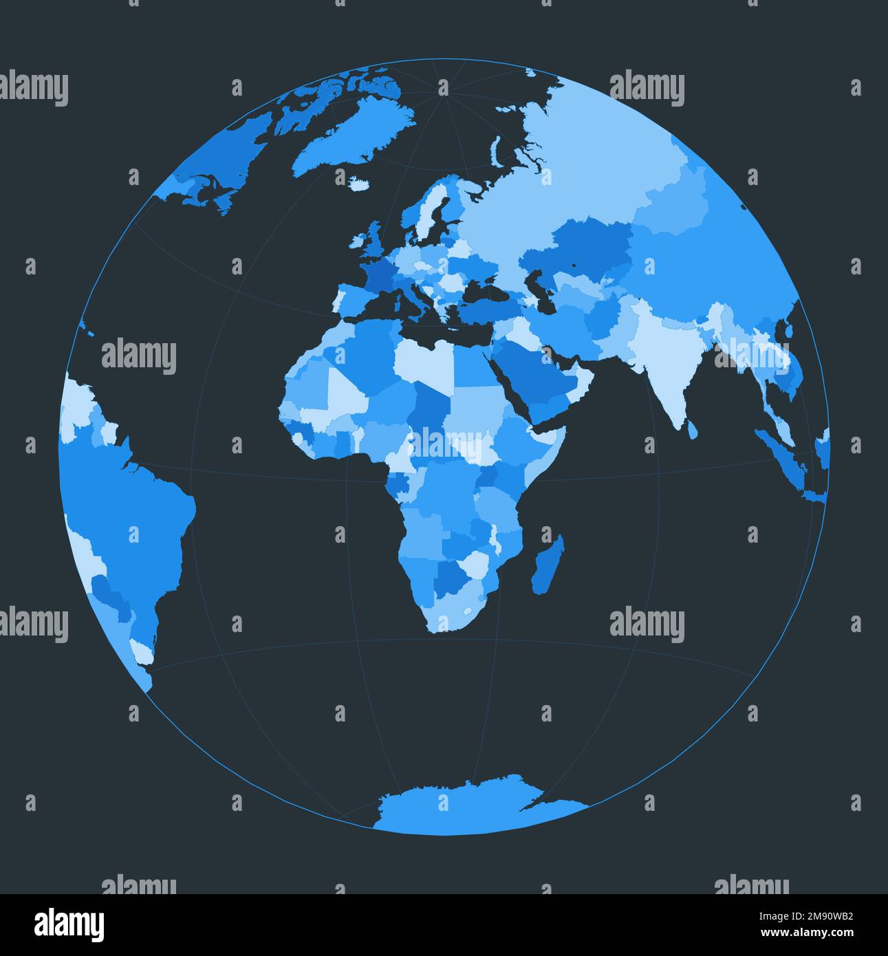 World Map. Chamberlin projection for Africa projection. Futuristic ...