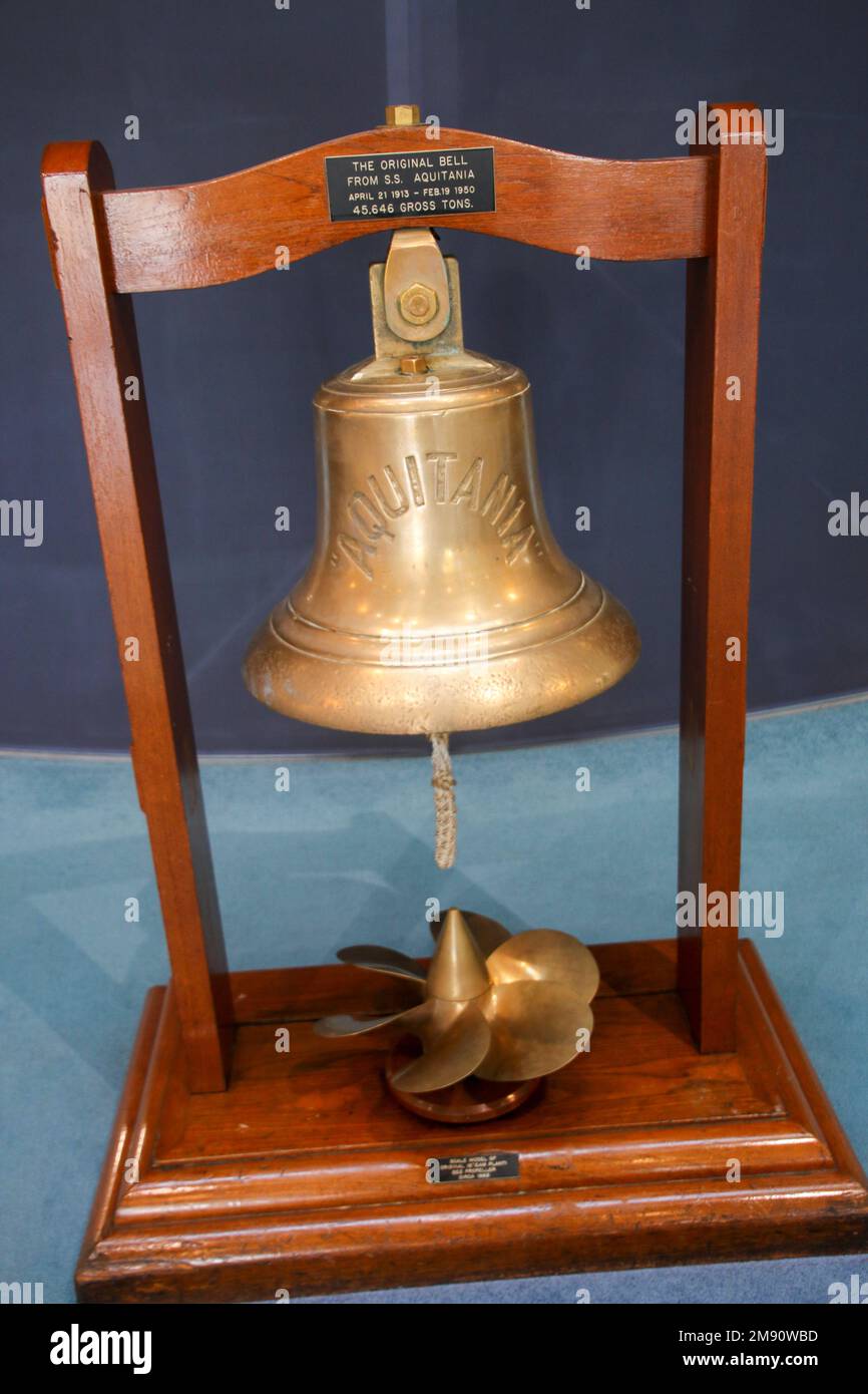 The original Bell from S.S. Aquitania 1913-1950 at the museum ship ...