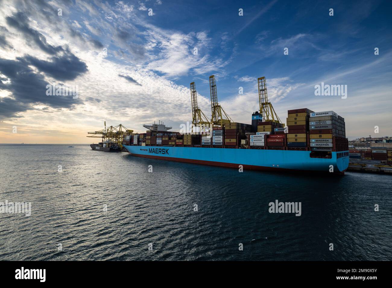 Loaded Container ship in port Photographed on the Adriatic Sea Stock ...