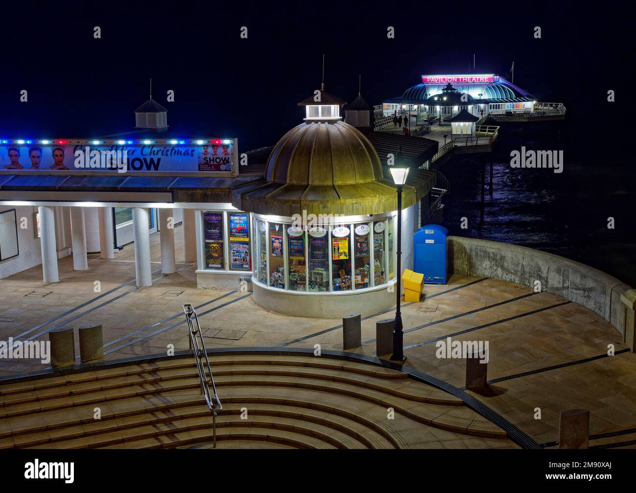 The famous pier in Cromer in North Norfolk at night on a cold autumn ...