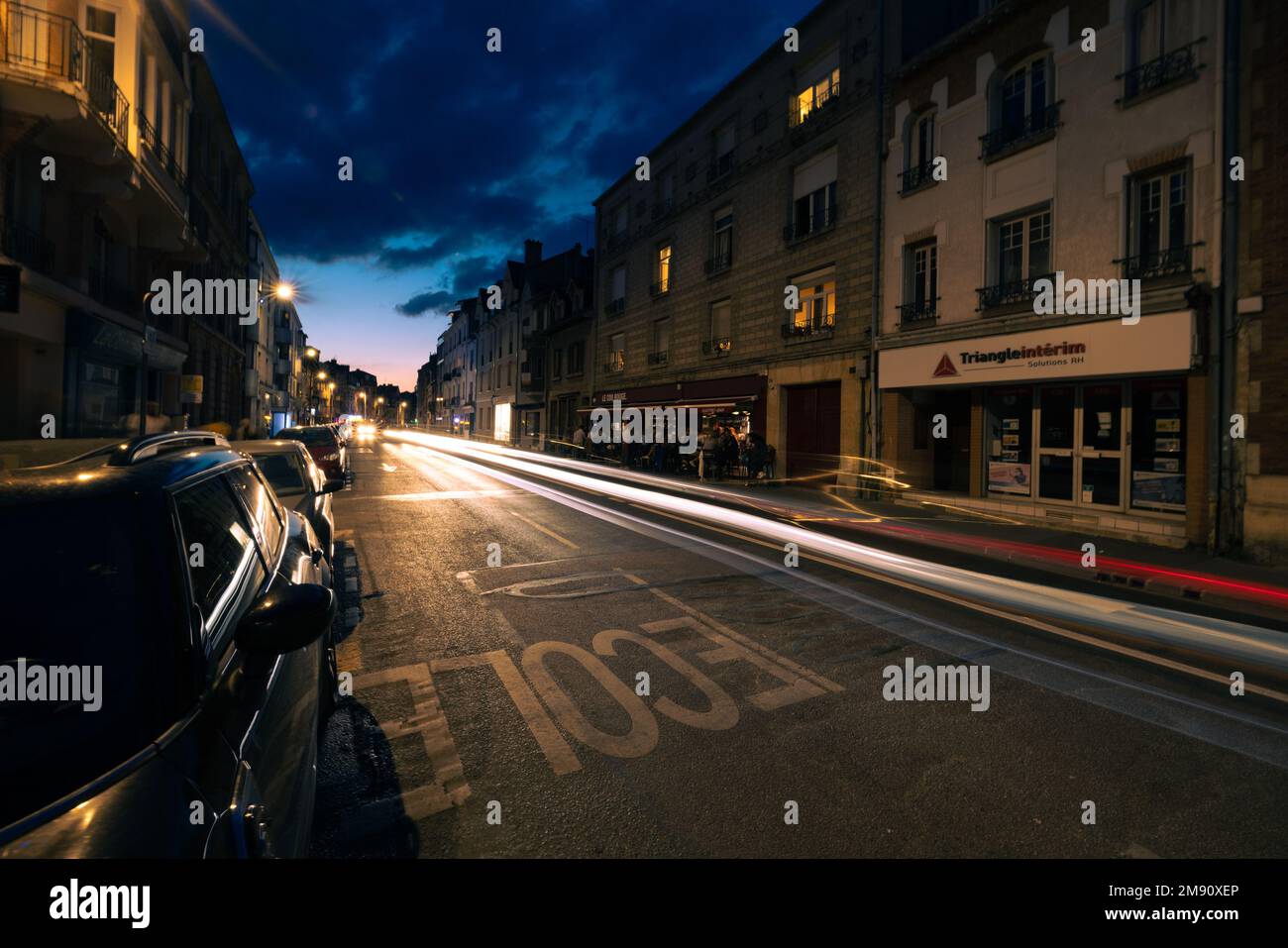 night photography of Rue Chanzy in Reims (also spelled Rheims in ...