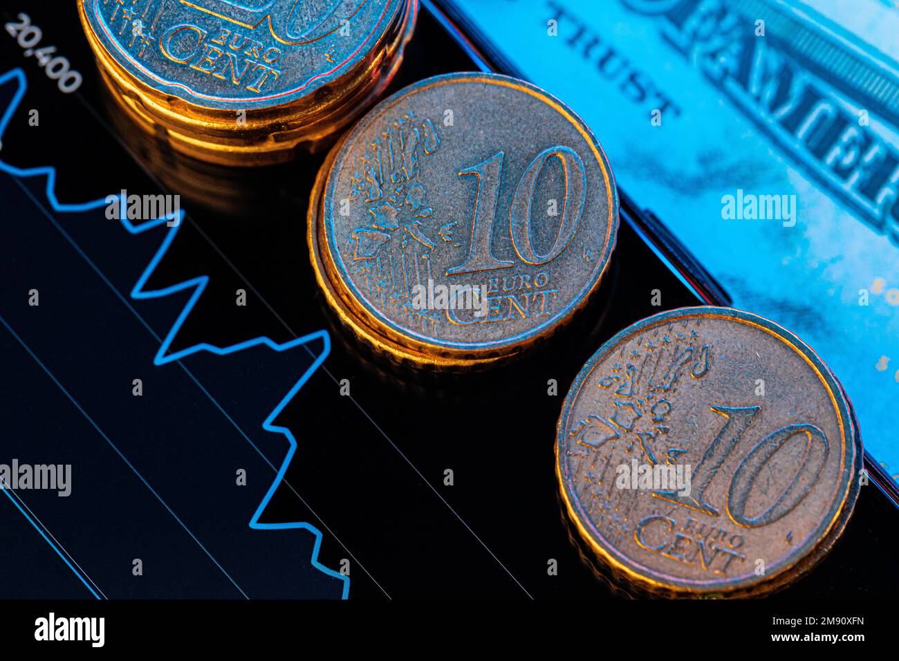 Euro coin on stock chart. Financial investment concept Stock Photo - Alamy