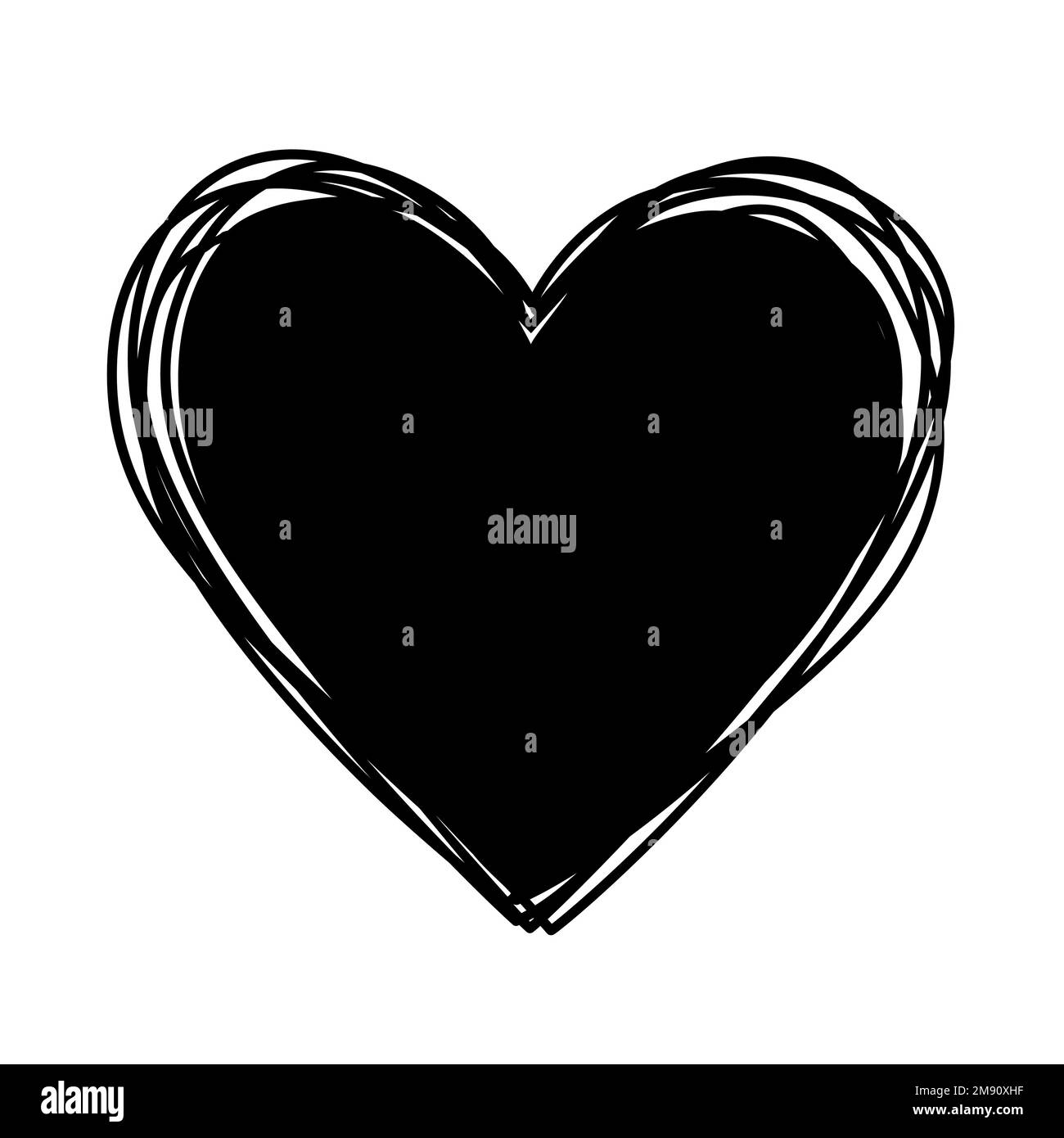 Scribbled heart with hand painted with ink heart isolated on white ...