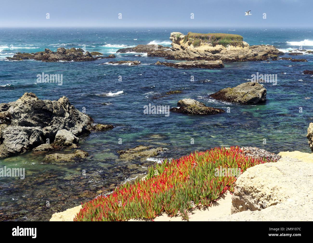 The rocky, rugged and wild beach and coastline at the mouth of the Noyo ...
