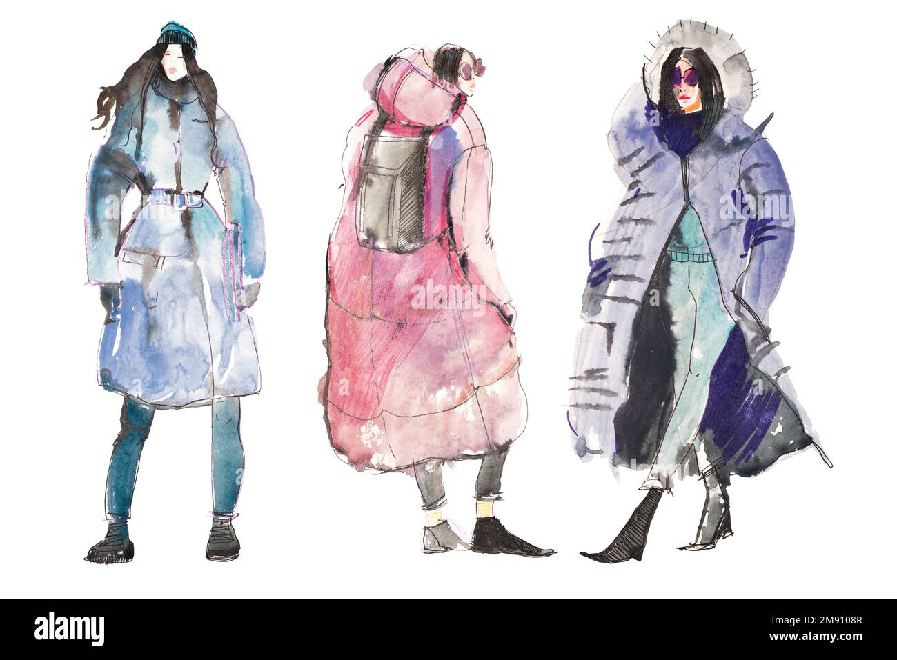 Watercolor woman fashion winter hi-res stock photography and images - Alamy